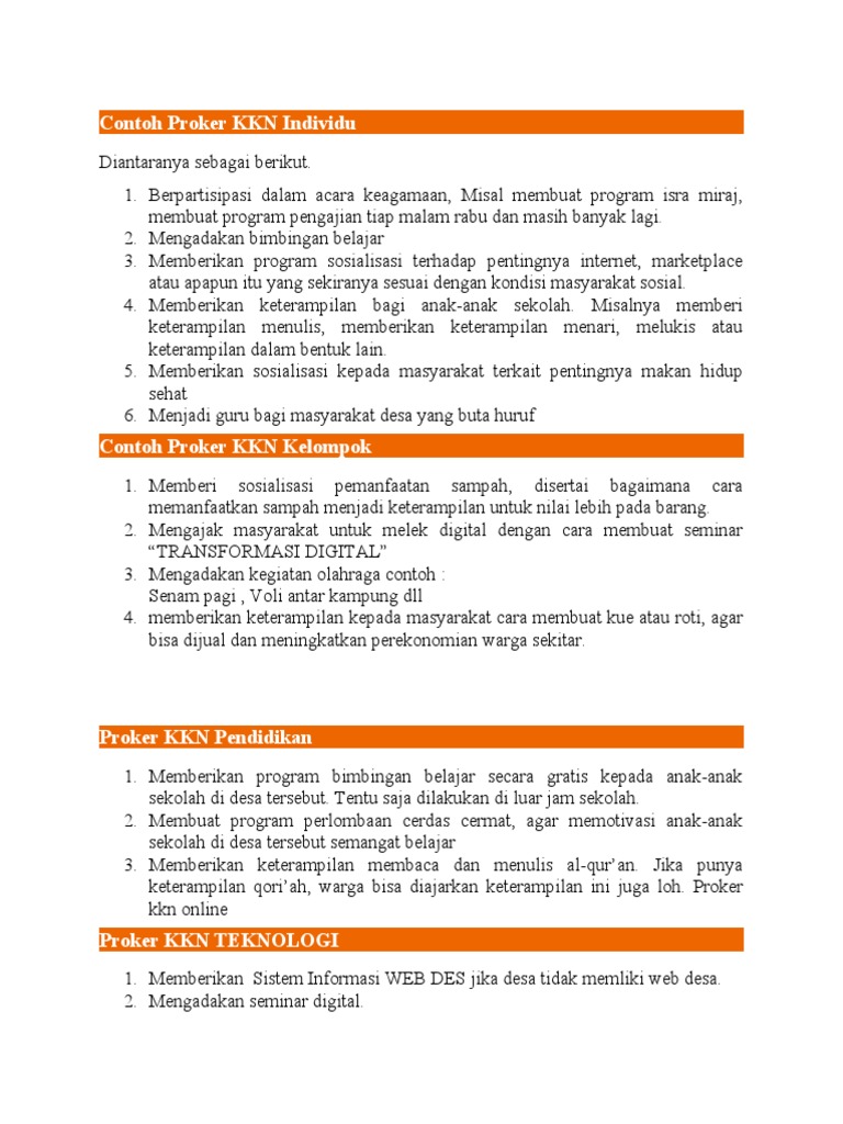 Contoh Proker KKN Individu | PDF | Karier & Perkembangan | Ilmu Sosial