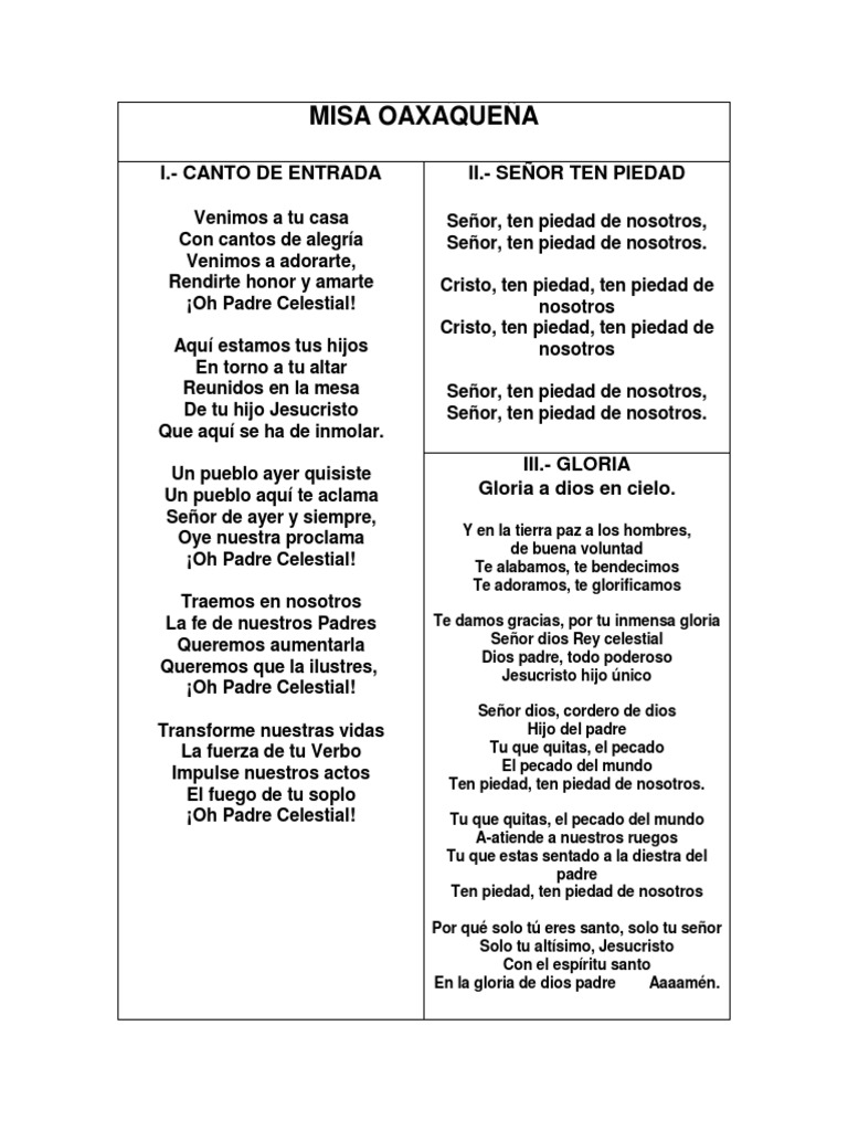 Misa Oaxaqueña Letra | PDF | eucaristía | Cristo (título)