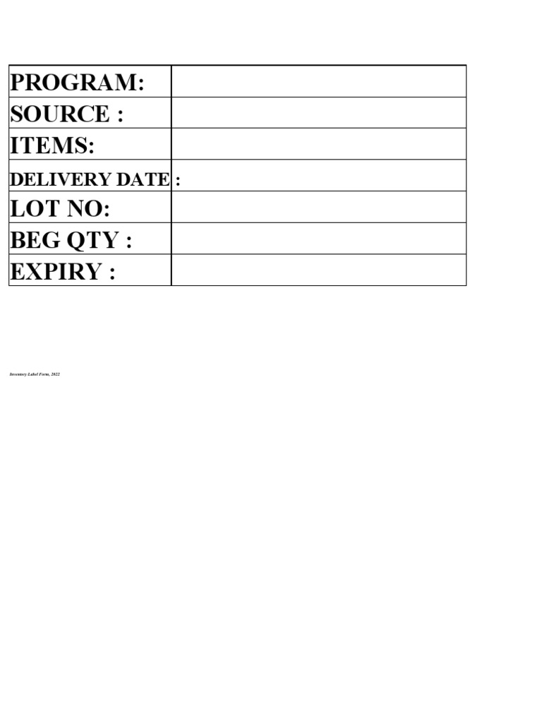 Inventory Label Form | PDF