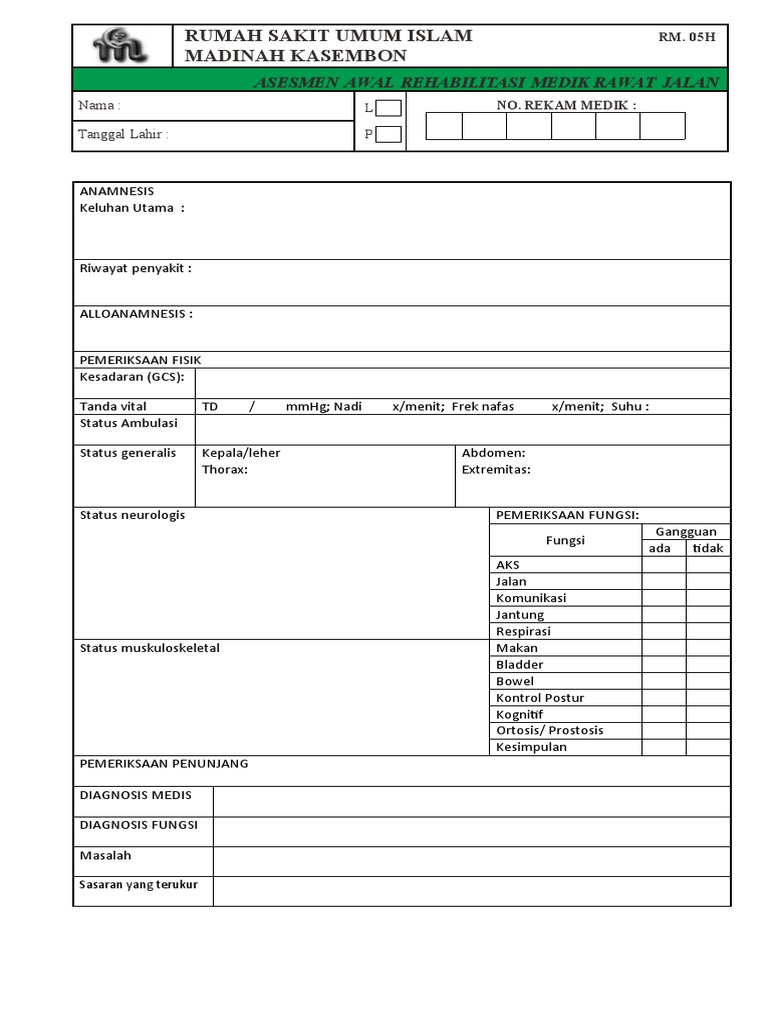 Formulir Tindakan Dan Asesmen Awal Rehap Medik | PDF