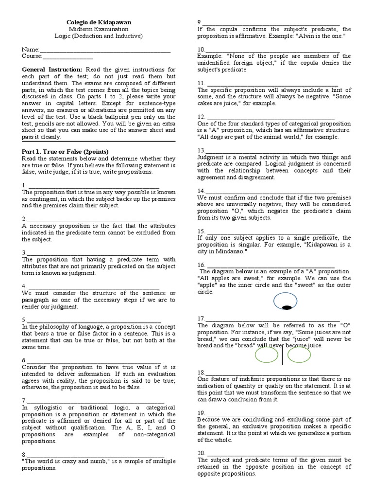 LOGIC MIDTERM Exam | PDF | Proposition | Logic