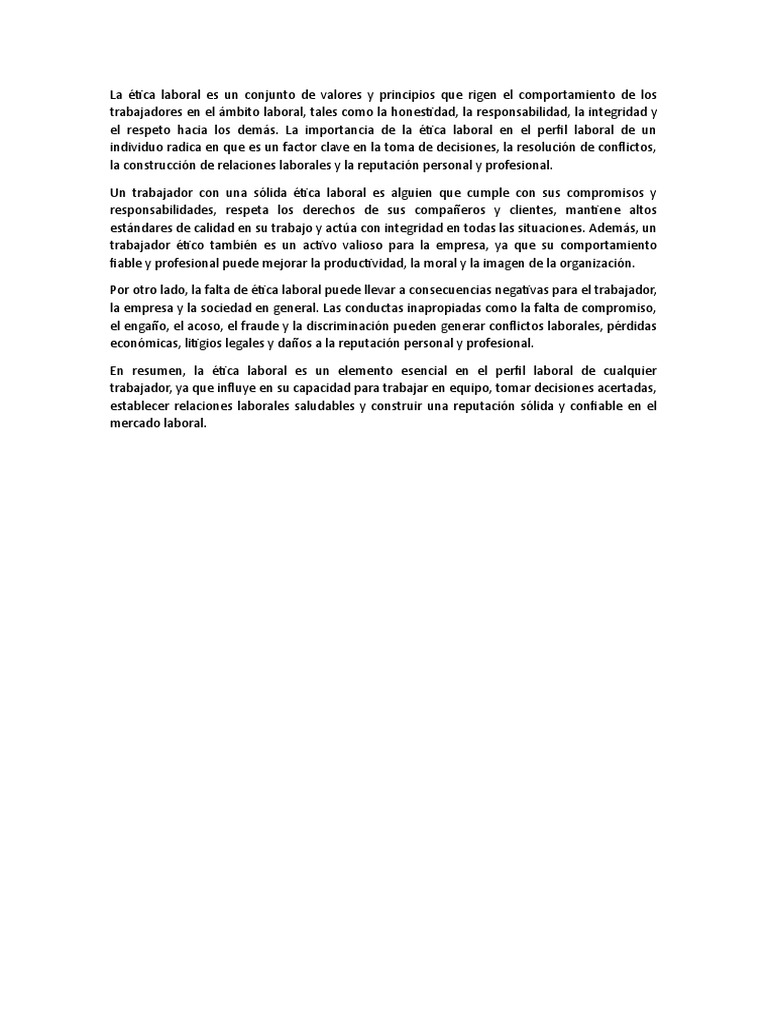 Importancia de la Ética Laboral en el Trabajo | PDF | Crecimiento personal y profesional | Negocios