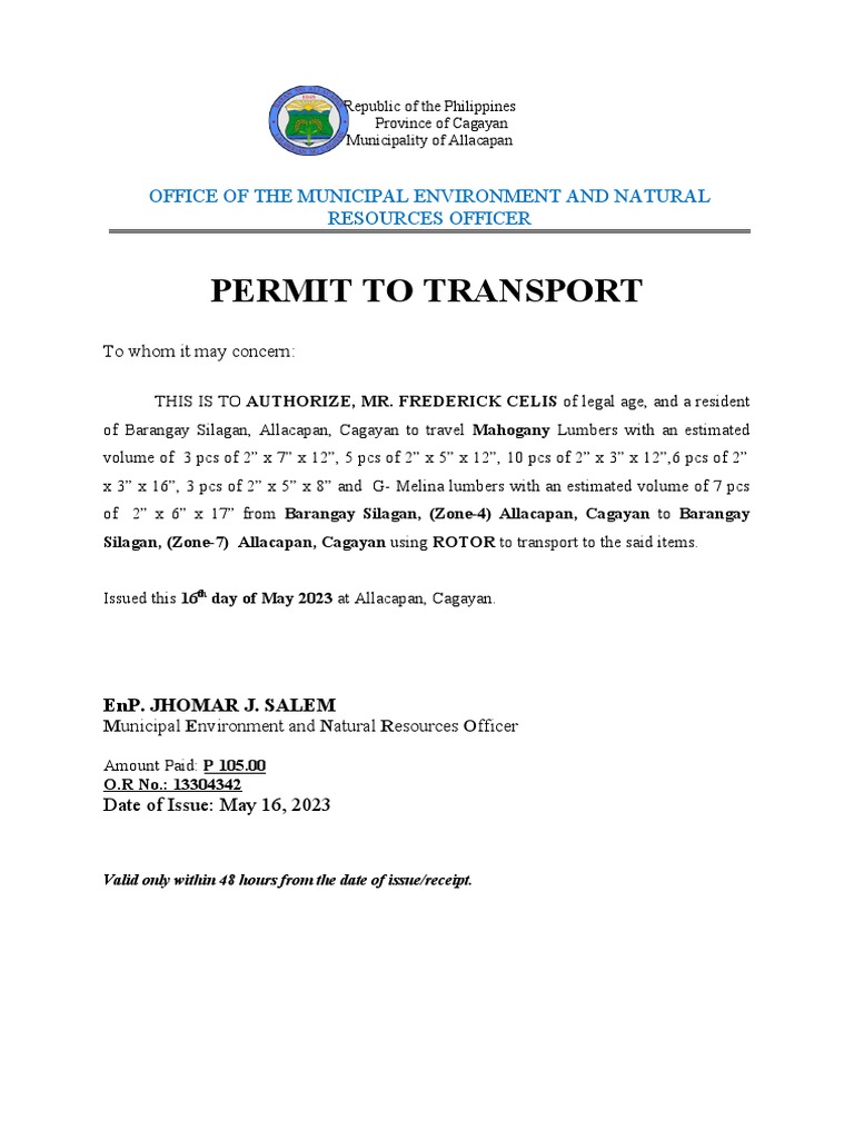 Transport Permit 2023 | PDF