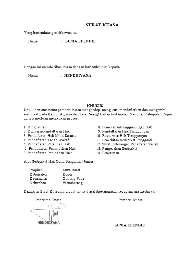 Surat Kuasa Cek SHM | PDF