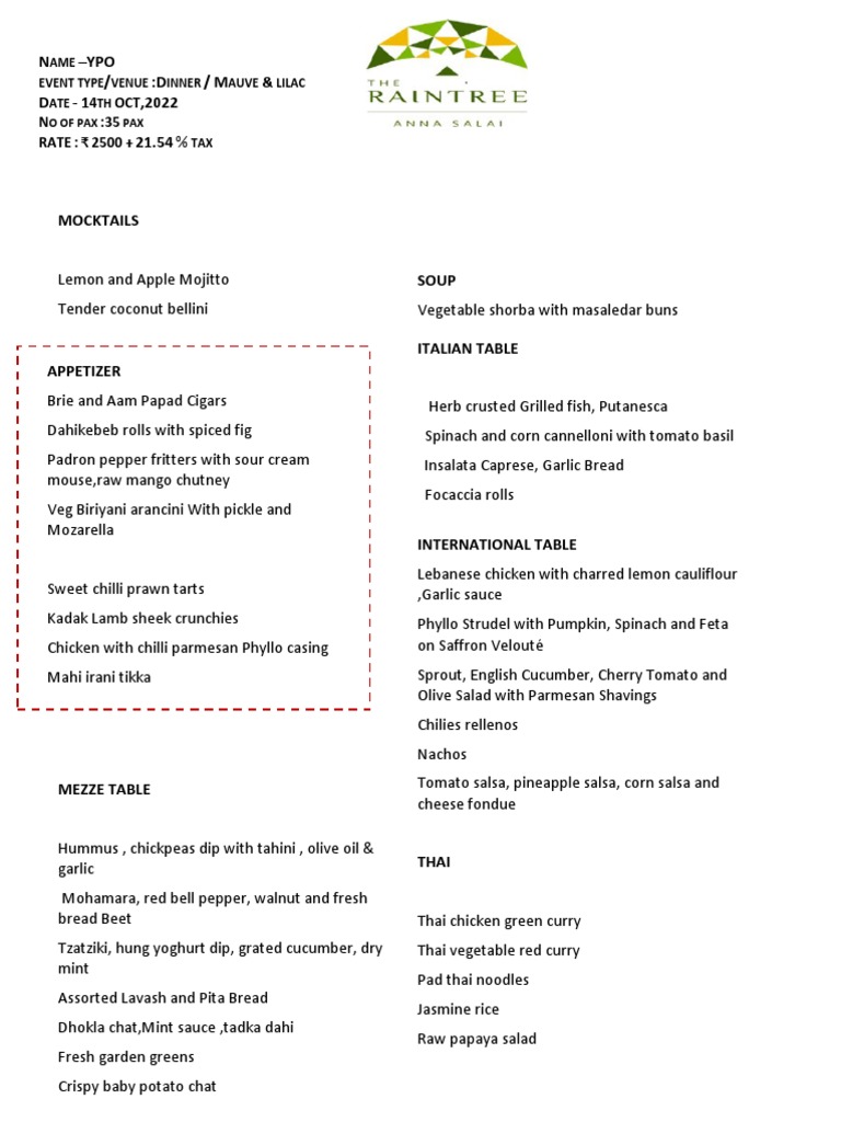 14 Oct Ypo Exotic Menu.2 | PDF | Thai Cuisine | Sauce