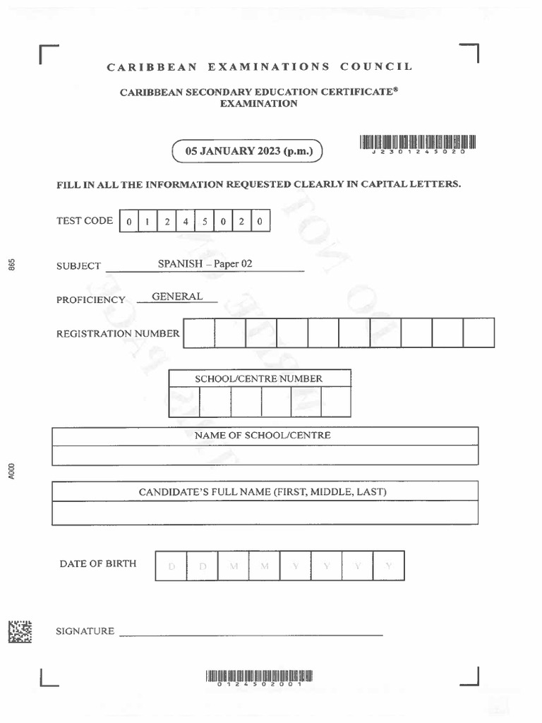 SPANISH PAPER 02 JAN 2023 CSEC | PDF