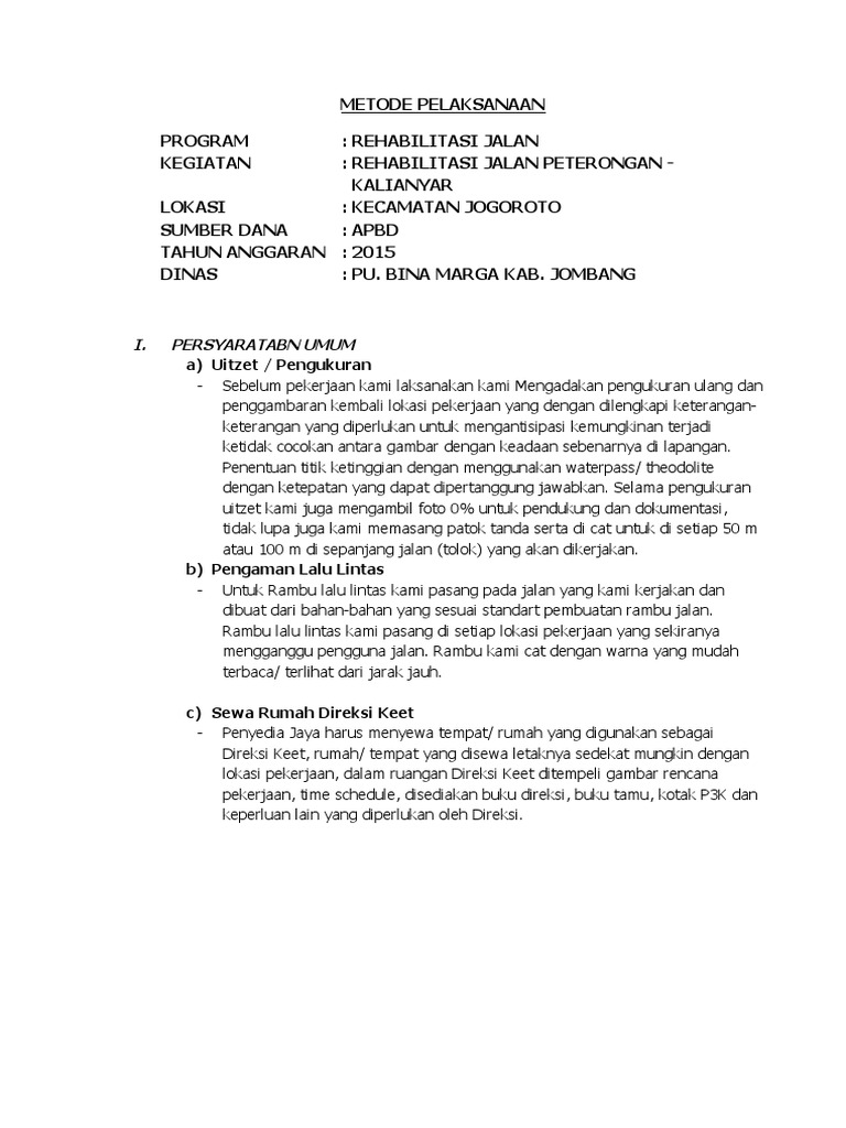 metode pelaksanaan pekerjaan jalan 1 | PDF