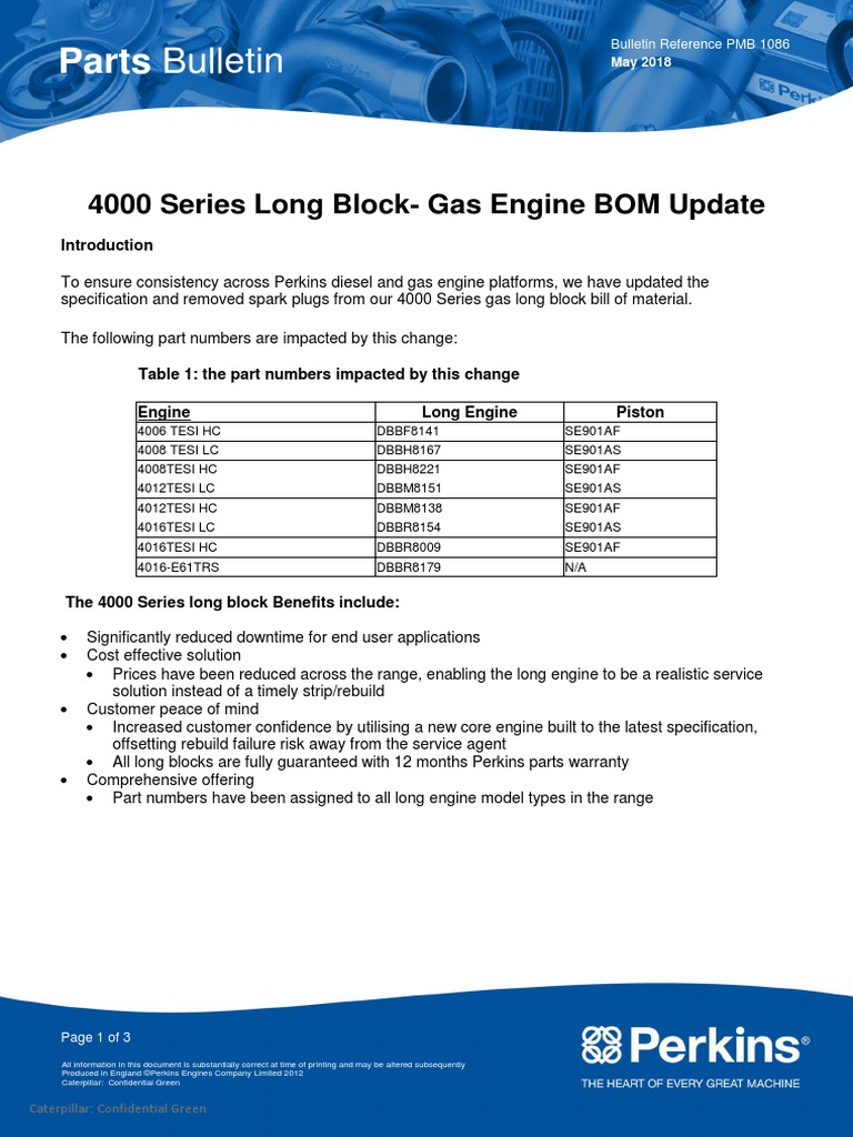 Parts Bulletin: 4000 Series Long Block-Gas Engine BOM Update | PDF ...