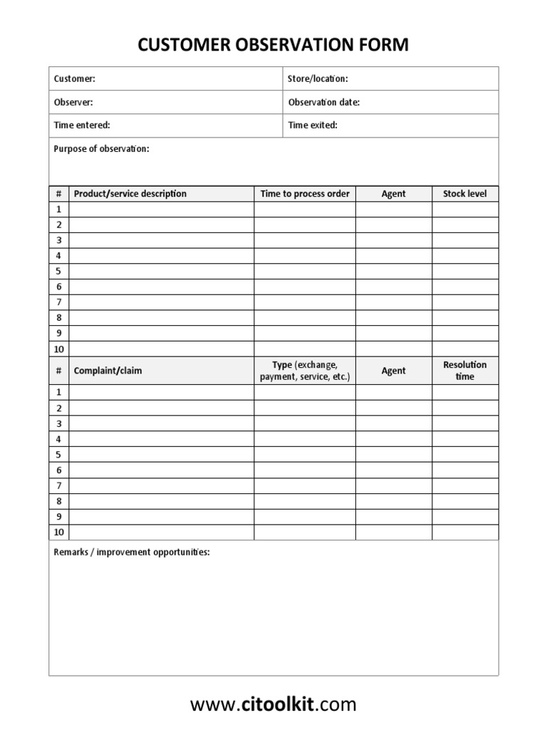 Gemba Walk Customer Observation Form | PDF