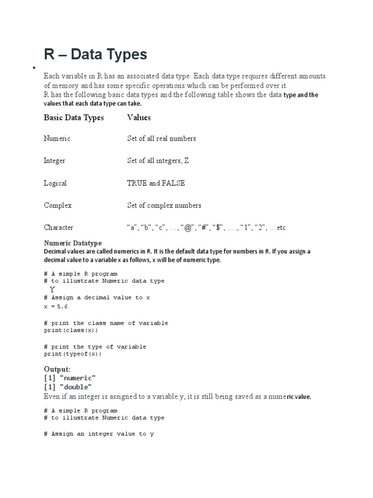 R Variable | Download Free PDF | Data Type | Computer Engineering