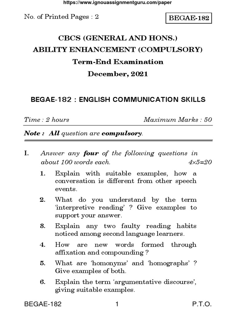 BEGAE-182 December 2021 | PDF | Career & Growth