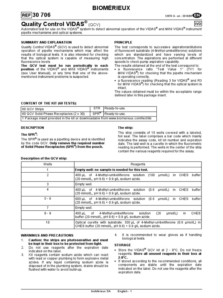 QualityControl VIDAS | PDF | Shelf Life | Buffer Solution