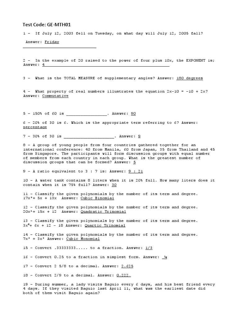 GENED Math-Drills | PDF | Polynomial | Algorithms