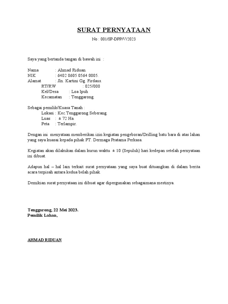 Surat Pernyataan Bor | PDF