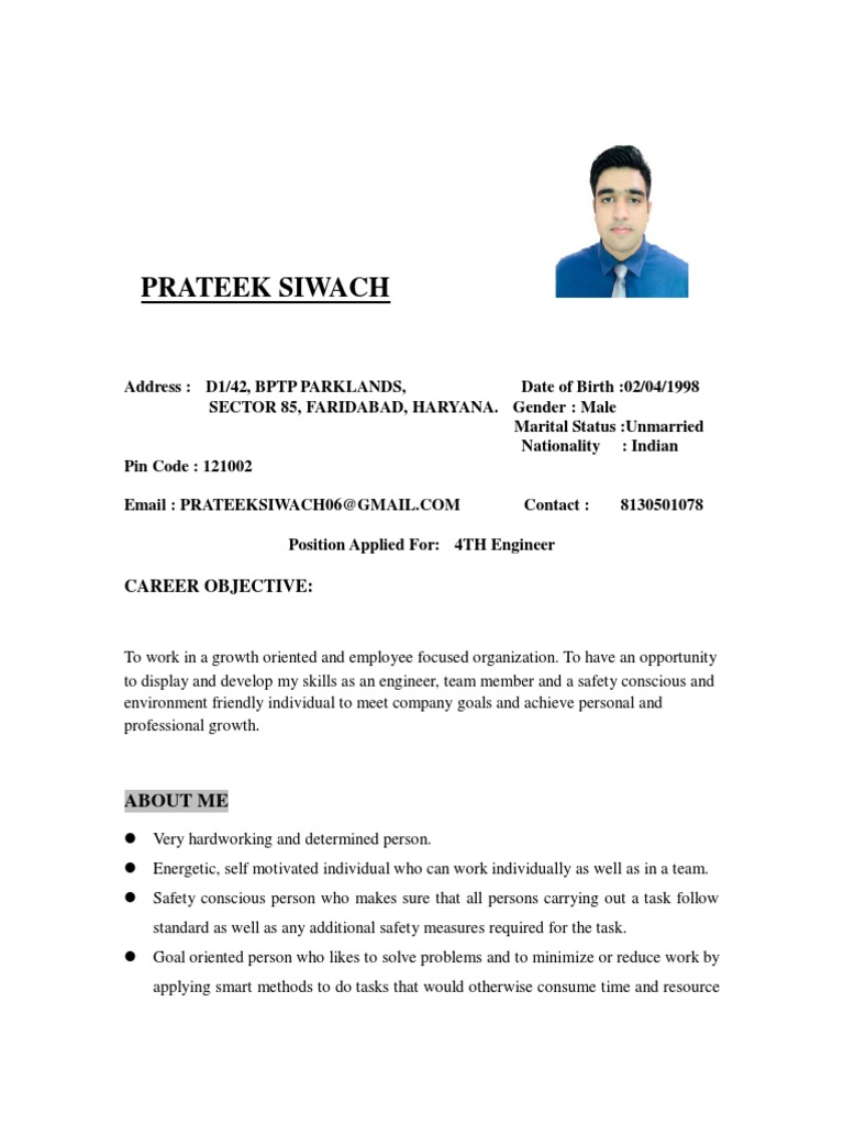 Prateek Siwach Resume. | PDF | Sailor