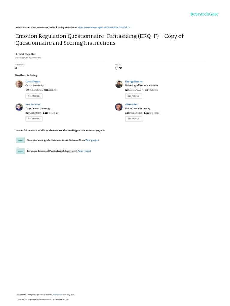 ERQ-F Copy of Questionnaire and Scoring Instructions 1 | PDF | Emotions ...