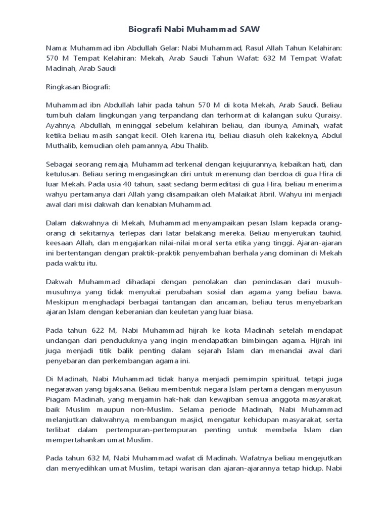 Biografi Nabi Muhammad SAW dan Dakwahnya | PDF | Agama & Spiritualitas