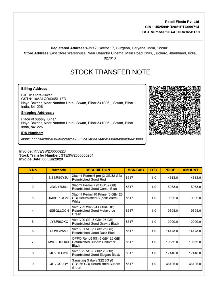 Stock Transfer Note | PDF | Consumer Electronics | Mobile Computers