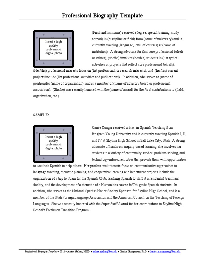 Professional Biography Template Example | PDF | Cognition | Learning