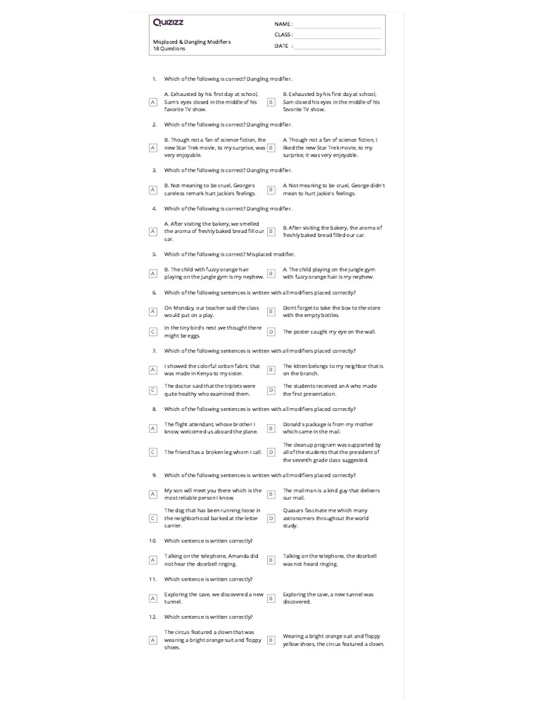 Misplaced & Dangling Modifiers | PDF