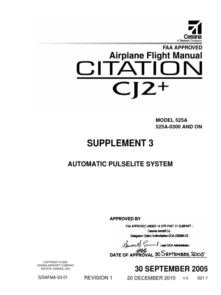 CJ2+ Pulse Light System | PDF | Airplane | Federal Aviation Administration