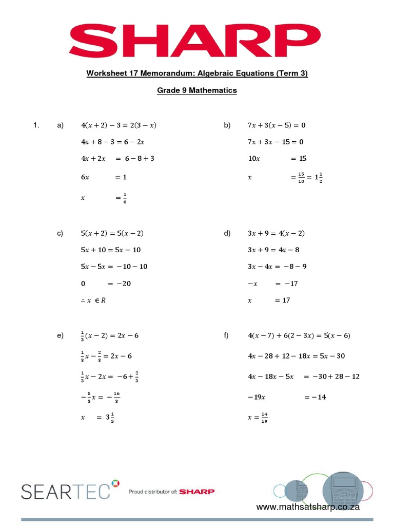 Algebraic Equations Memo | PDF | Equations | Mathematical Analysis