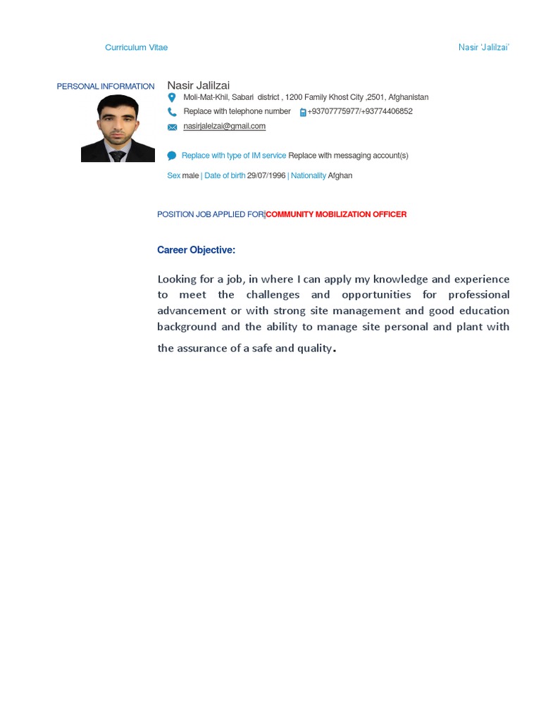 Community Mobilization Officer CV | PDF | Mentorship