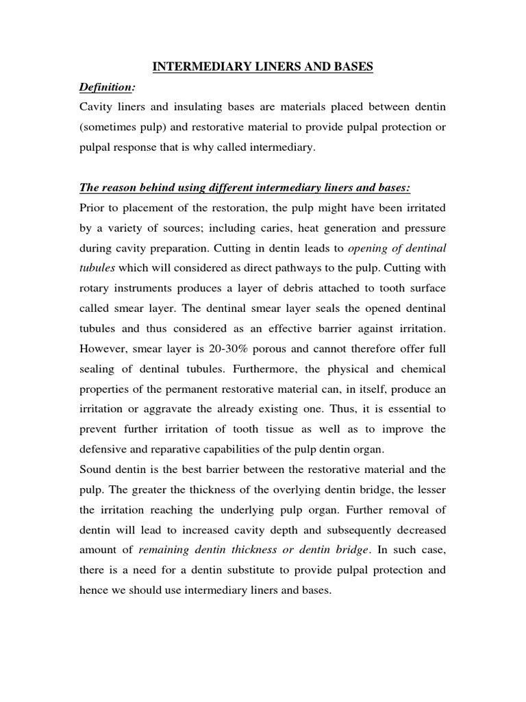 Base and Liner | Download Free PDF | Dental Material | Dental Composite