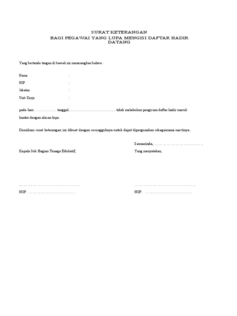 Surat Keterangan Lupa Absen.docx | PDF