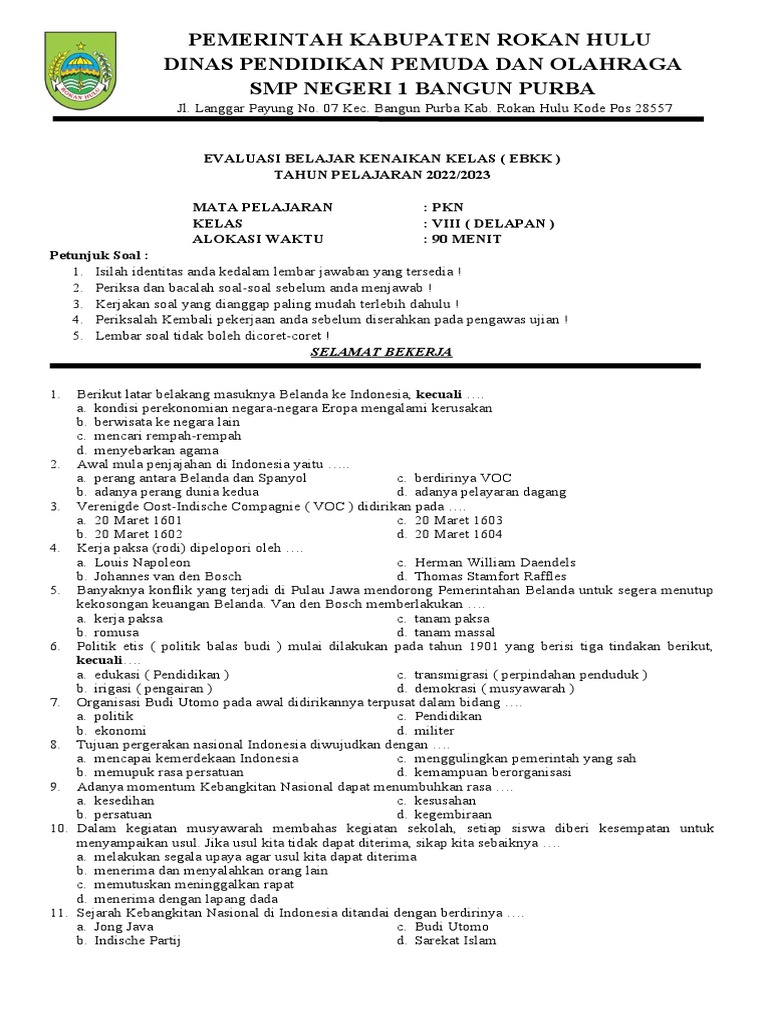 Soal PKN Ebkk 23 | PDF