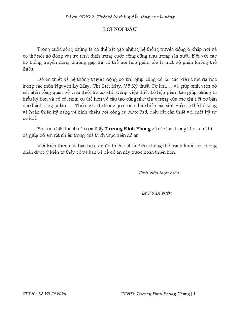 Đồ án CDIO 2: Thiết kế hệ thống dẫn động cơ cấu nâng | PDF