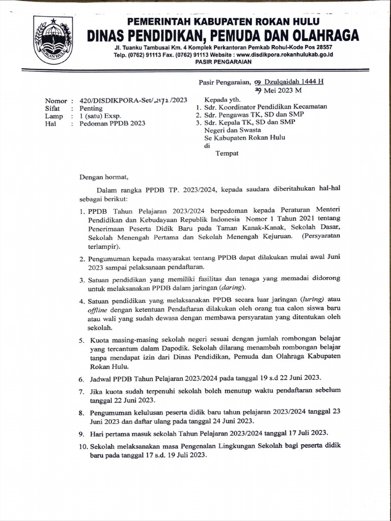 Edaran PPDB TP. 2023-2024 | PDF