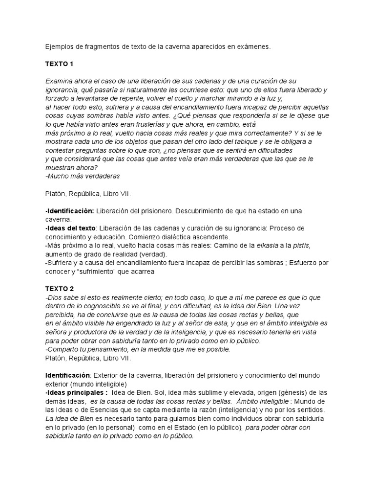 Ejemplos de Fragmentos de Texto de La Caverna Aparecidos en Exámenes-1 ...