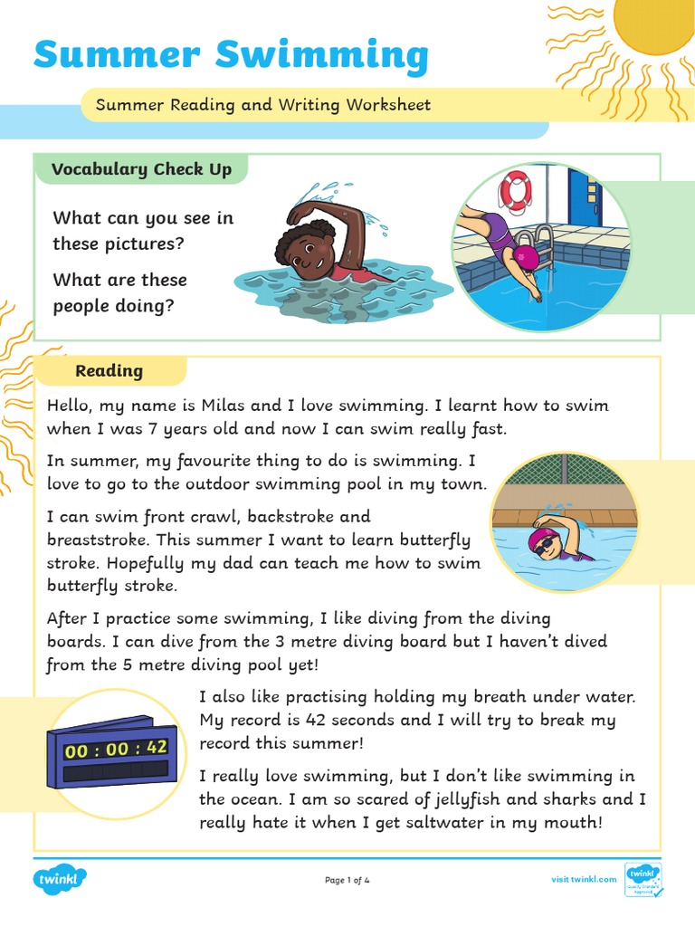 Worksheet 2 - Summer Swimming | PDF | Swimming (Sport) | Athletic Sports