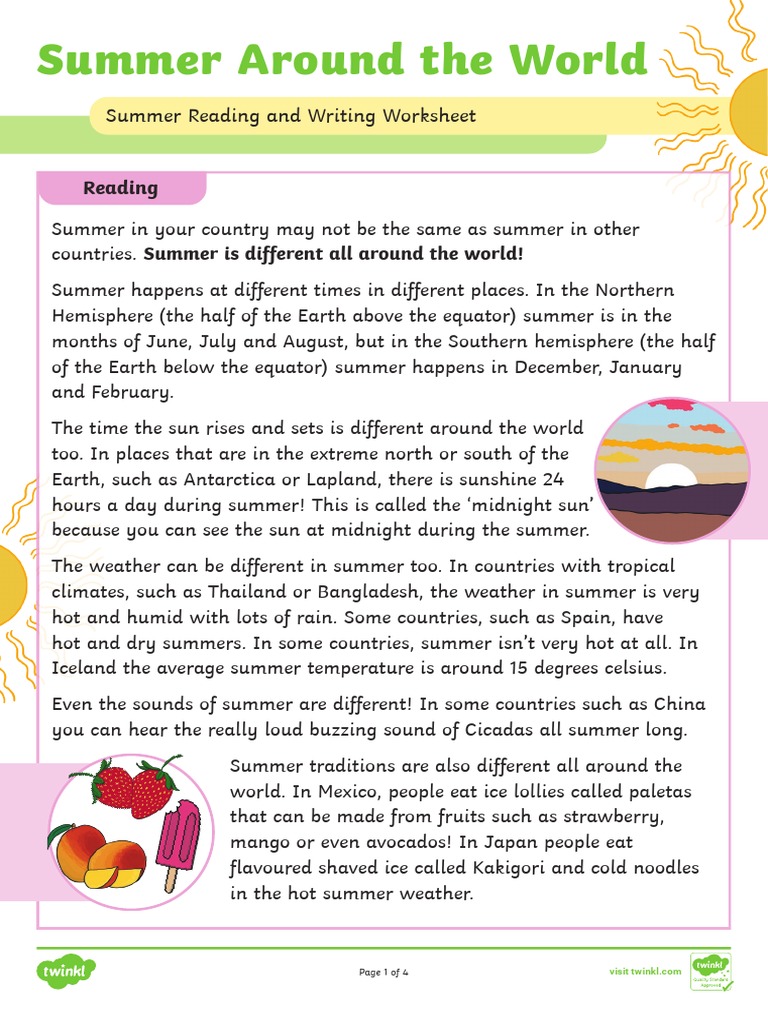 Worksheet 3 - Summer Around The World | PDF