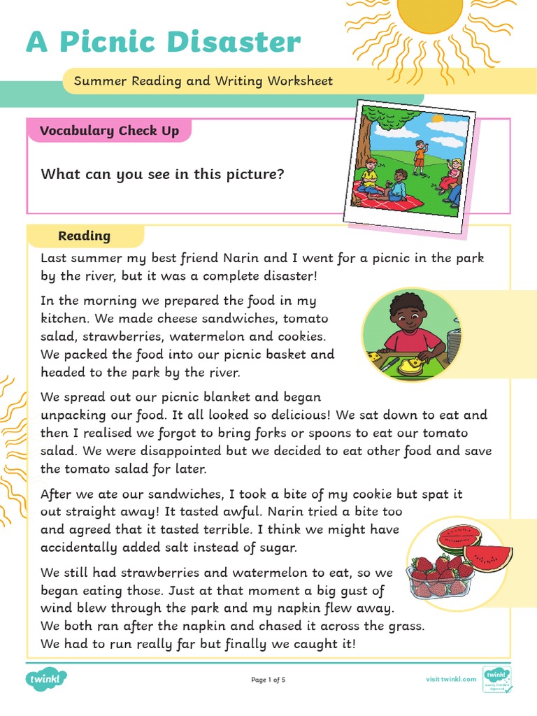 Worksheet 5 - A Picnic Disaster | PDF