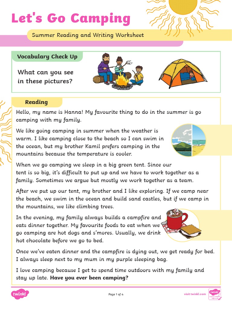 Worksheet 1 - Let's Go Camping | PDF | Language Arts & Discipline ...