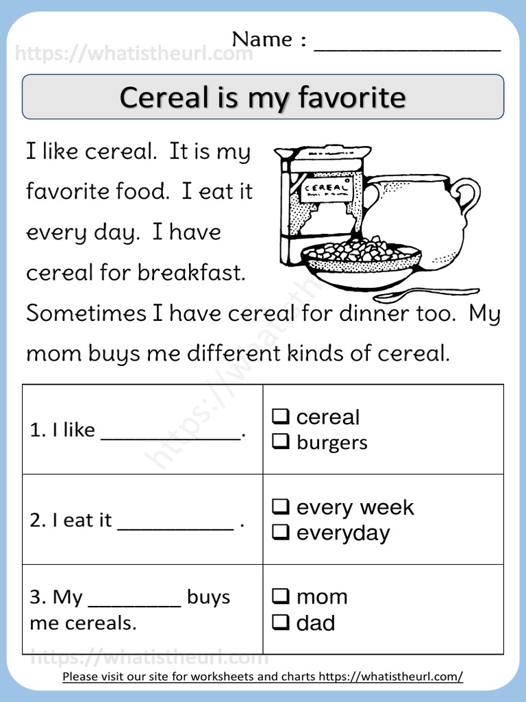 Cereal Reading Comprehension for Kids | PDF
