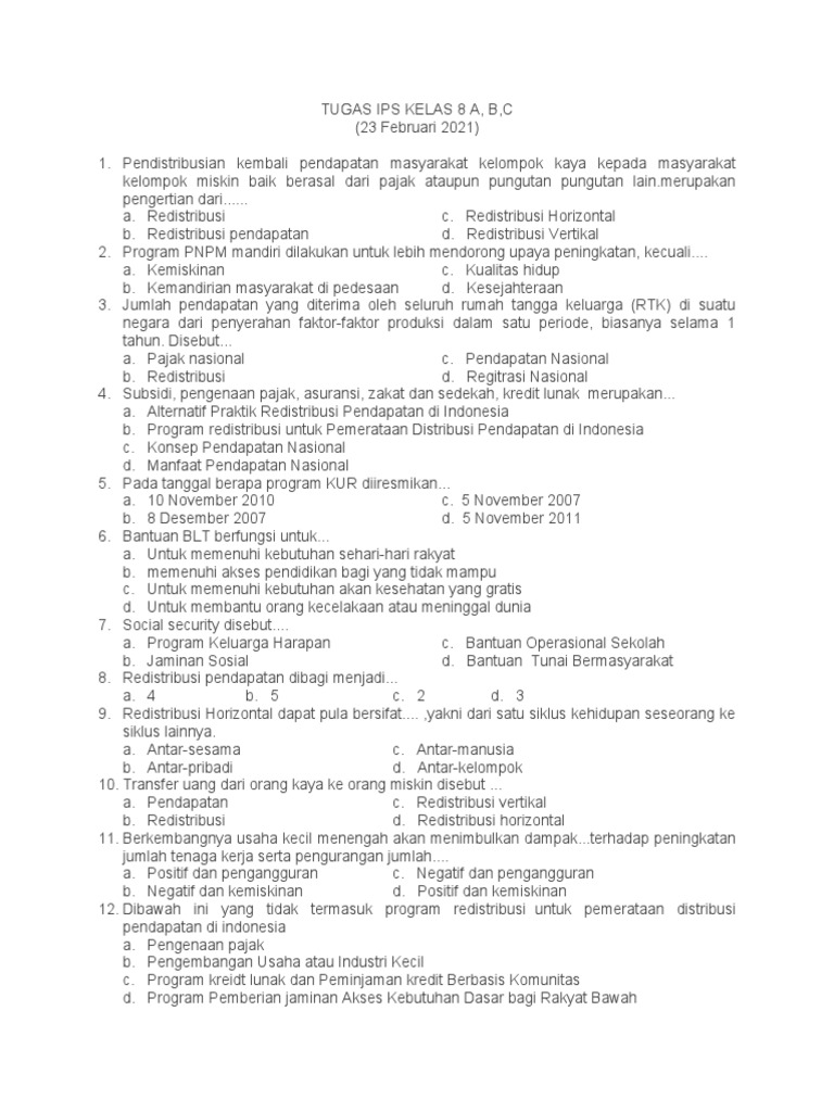 Tugas Kelas 8a, B, C (23 Feb 2021) | PDF