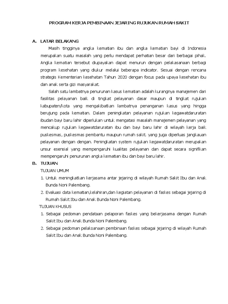 Program Kerja Pembinaan Jejaring Rujukan Rumah Sakit | PDF