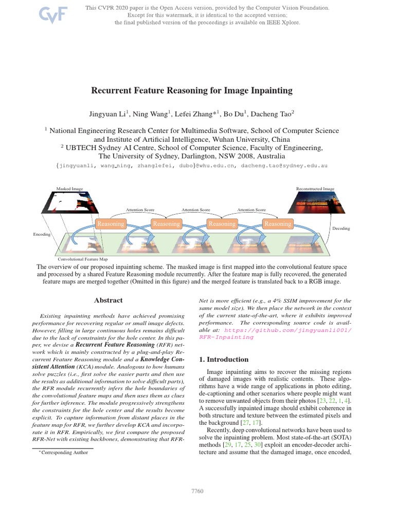 Li Recurrent Feature Reasoning For Image Inpainting CVPR 2020 Paper | PDF | Attention | Convolution