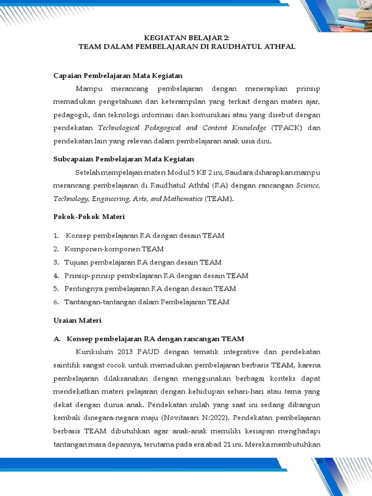 Kegiatan Belajar 2: Team Dalam Pembelajaran Di Raudhatul Athfal | PDF