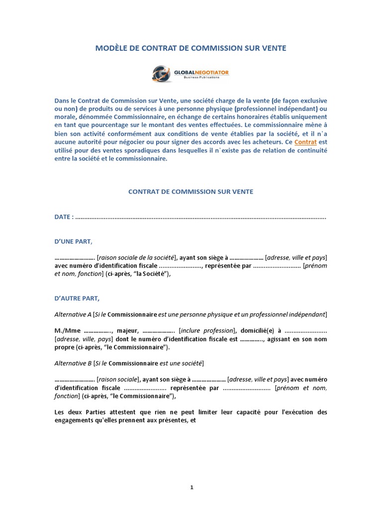 Modele Contrat de Commission Sur Vente | PDF | Arbitrage | Signature