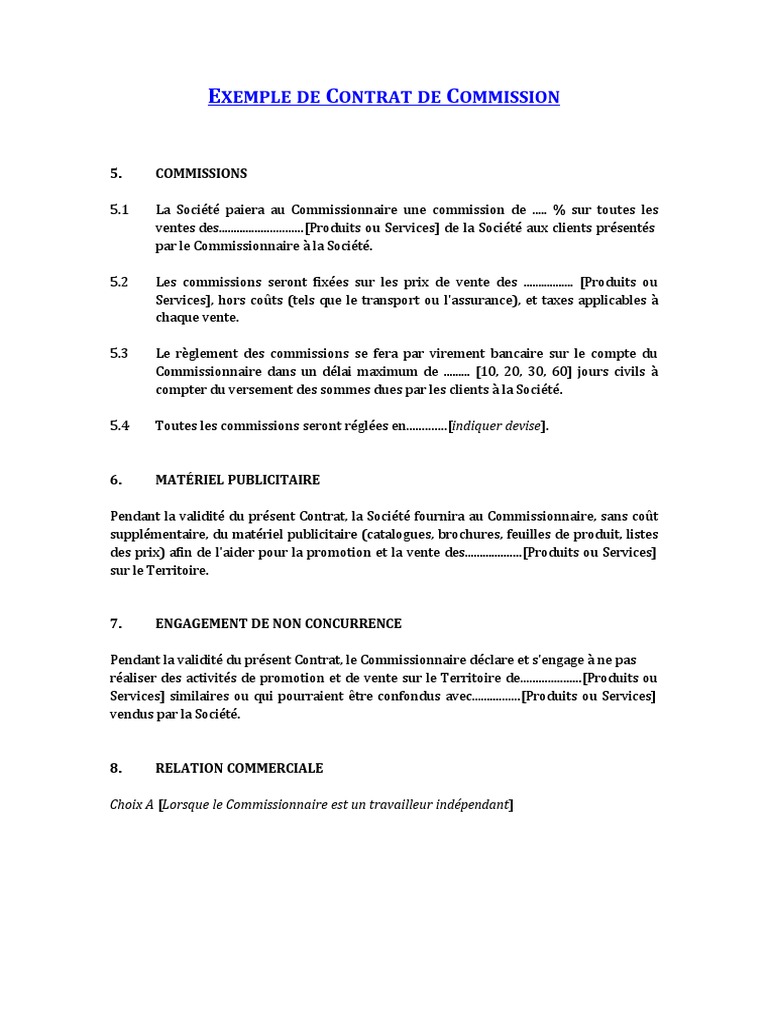Exemple de Contrat de Commission | PDF