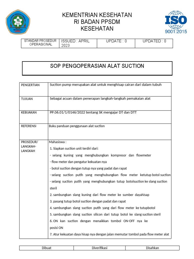 SOP Pengoperasian Alat Suction | PDF