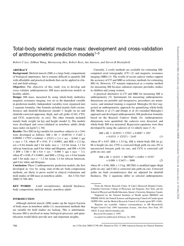 Total-Body Skeletal Muscle Mass Development and Cross-Validation of ...