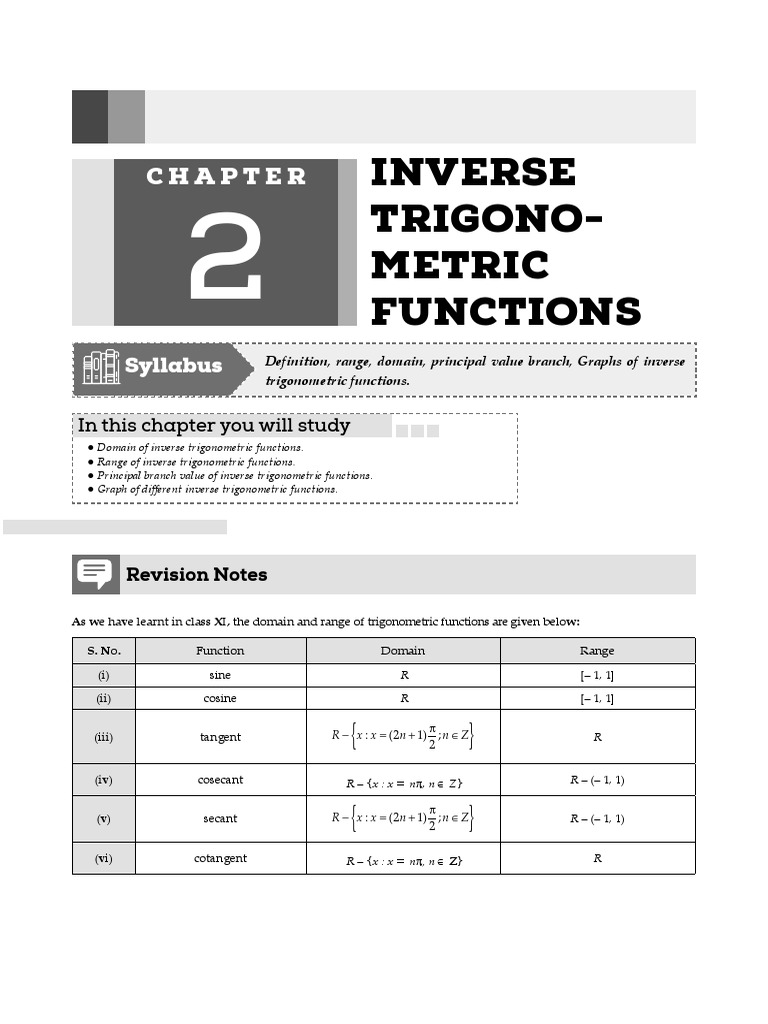Inverse Trigonometric Functions | PDF | Teaching Methods & Materials