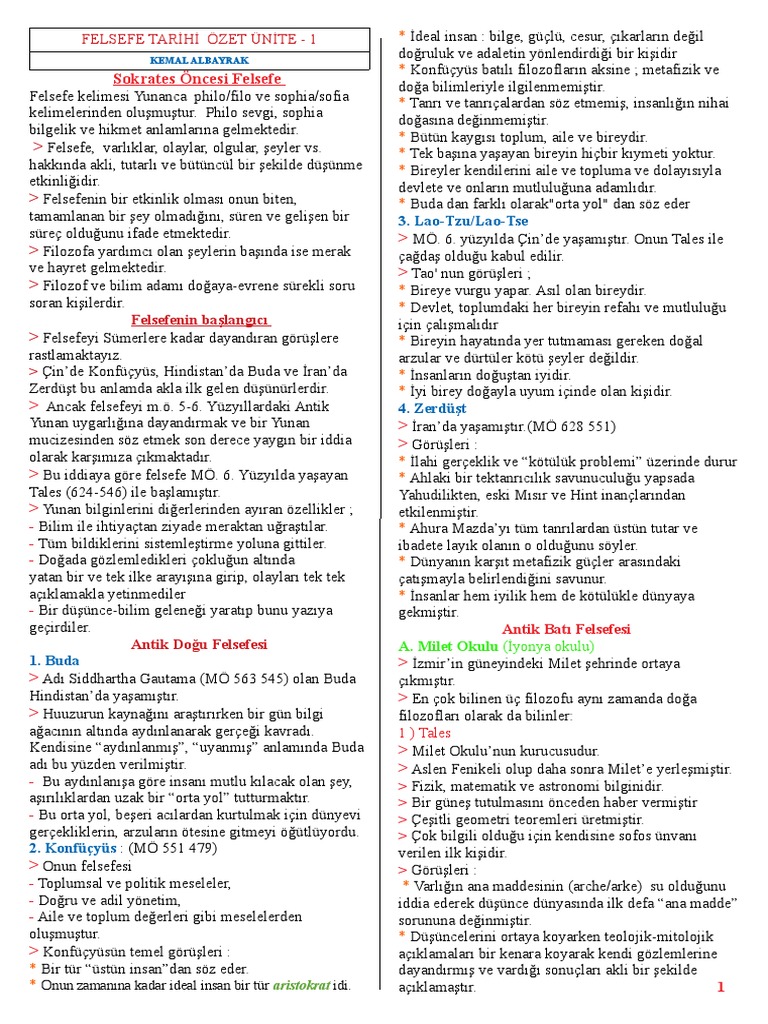 Felsefe Tarihi Özet | PDF