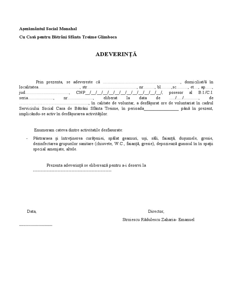 Adeverinta Voluntariat | PDF