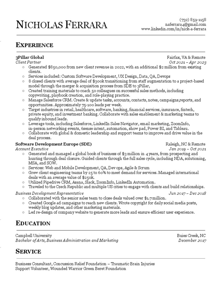 Nicholas Ferrara Resume | PDF